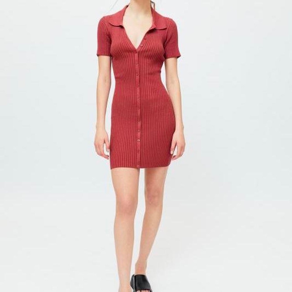Urban Outfitters Ribbed Knit Polo Bodycon Dress - Gem